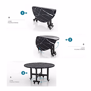 Mobile Folding Dining Table, Round Drop-Leaf Folding Dining Table, Versatile Dinner Table with 6 Wheels, Sturdy Metal Frame, for Small Space Dining Room Kitchen (Color : G, Size : 100cm/39.3in)