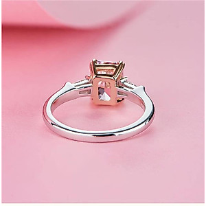 Htayekog 925 Sterling Silver Fashion Square Pink Diamond Zirconium Ring Personalized Promise Ring Women's 18K Gold Plated Sweet Temperament Square Diamond Ring Engagement Ring for Women (7)