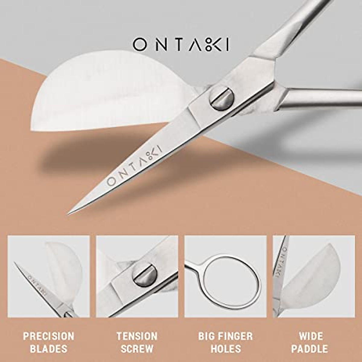 ONTAKI Applique Scissors 4.5" With Duckbill Edge Shaped Paddle For Art, Crafting, Fabric, Thread, Needlework and Embroidery - Versatile Miniature Scissors For Sewing Kit (Silver 4.5”)