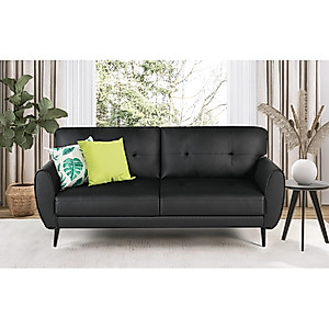 VAMEPOLE Sofa Couch, 61" Leather Loveseat Sofa for Living Room, Mid Century Mini Black Couch, Tufted Faux Leather Love Seat, Comfy Office Sofa 2 Seat, Small Couches for Small Spaces, Bedroom(Black)