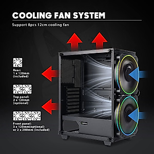Gaming Case Mid-Tower with Tempered Glass Side Panel, 2x200mm ARGB Fans Included, GAMEMAX Black Hole