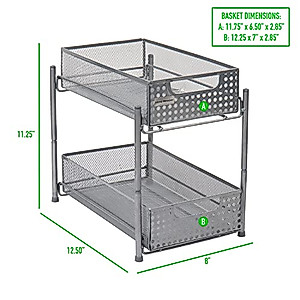 Mind Reader Cabinet, Mesh Storage Baskets Organizer, Home, Office, Kitchen, Bathroom, One Size, Silver 2 Tier Heavy Duty