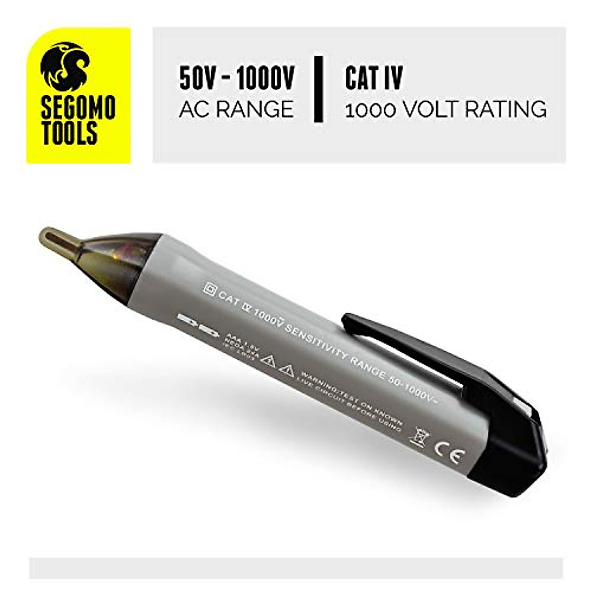 Segomo Tools 50 V to 1000 V Voltage Tester Pen - CAT IV Electric Tester Pen - IP54 Non Contact Voltage Tester - Circuit Tester - Voltage Meter & Detector - Live Wire Tester - VT1