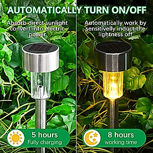 SOLPEX 12 Pack Solar Outdoor Lights Pathway, Stainless Steel Solar Lights Outdoor Waterproof,LED Landscape Lighting Solar Walkway Lights for Landscape/Patio/Lawn/Yard/Driveway-Warm White