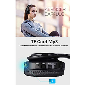 Wireless Headset with Mic, Foldable Bluetooth Headphone with 3.5mm Audio Jack, Built-in Noise Cancelling Microphone, Support for Plug-in Card, for PC, Phone(Black)