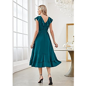 GRACE KARIN Wrap V Neck Long Bridesmaid Dresses for Wedding Sleeveless Ruffle Chiffon Formal Evening Party Dresses Blue Green