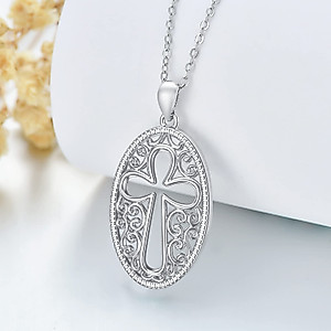 SIMONLY Mother's Day Gifts Filigree Cross Necklace 925 Sterling Silver Religious Jewelry Christian Baptism Gift for Women…