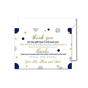 Paper Clever Party 25 Navy and Gold Baby Thank You Cards Pack – Boys Baby Shower Notes with Envelopes, Prefilled Message, Customizable Blank Stationery, New Parents Gift Ideas