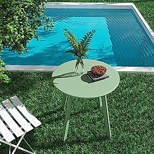 Nalupatio Patio Round Outdoor Coffee Table Side Table Round end Table Weather Resistant Steel Large/Normal Round End Table Outdoor Side Table for Balcony, Porch, Deck, Poolside Yard Garden