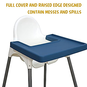 Full Cover Silicone Placemat for IKEA Antilop Baby High Chair, Dishwasher Safe, BPA Free High Chair Tray Accessories for Toddler and Babies (Navy Blue)
