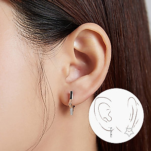BISAER 925 Sterling Silver Star Hoop Earrings for Teen Girls Small Sleeper Tragus Hoop Earrings for Women Cartilage Jewelry Gifts