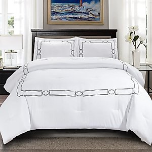 BLUENILEMILLS Kensington Embroidered Comforter Set with Pillow Shams, Luxury Hotel Bedding with Soft Microfiber Shell, All Season Down Alternative Fill - Twin/Twin XL, Navy Blue