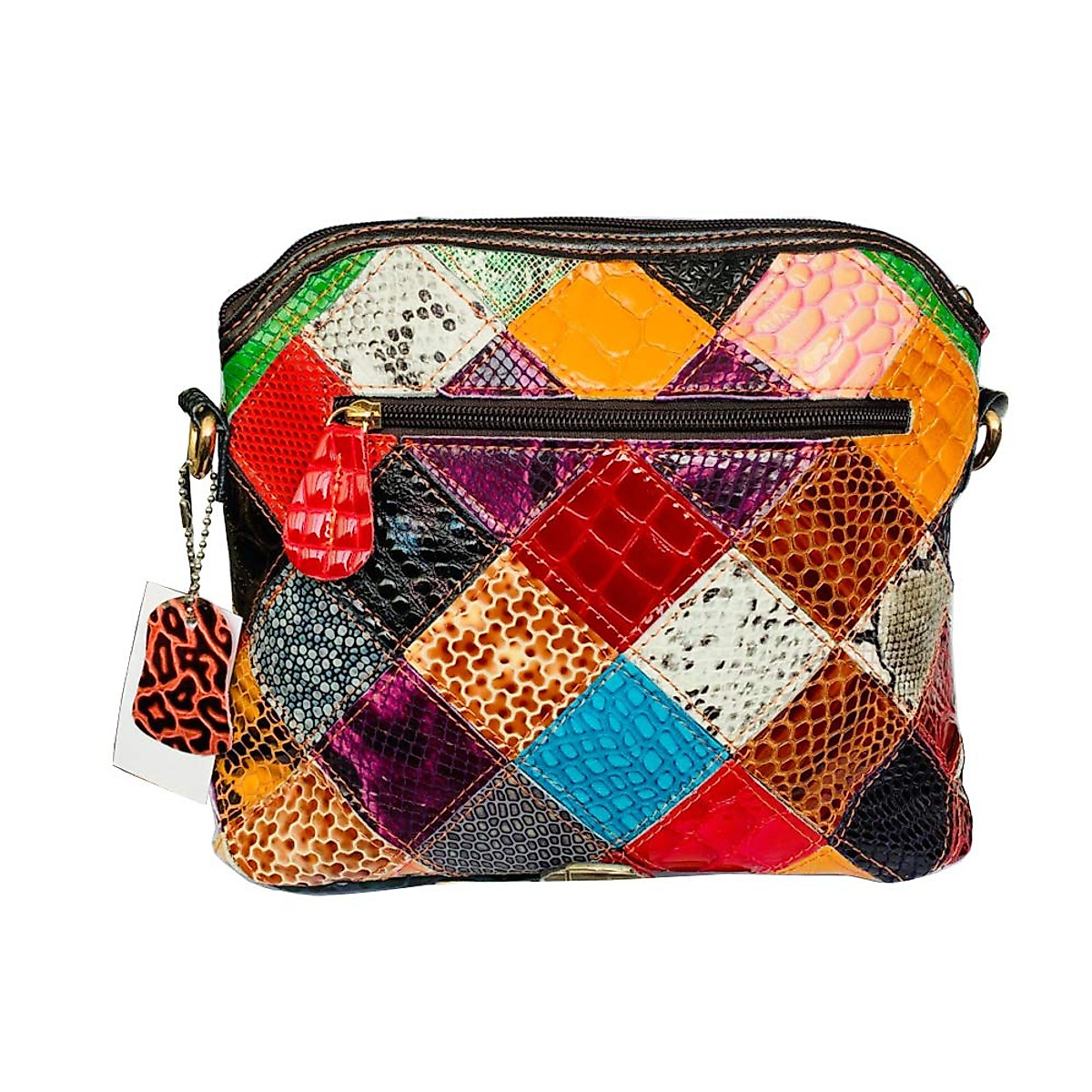 Segater® Women Multicolor Floral Crossbody Bag Cowhide Leather Handbag 3D Snake Pattern Shoulder Bag Travel Patchwork Satchel