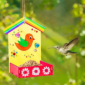Wooden Arts and Crafts for Kids, 2-Pack Make Your Own Bird Feeder Painting Kit with Diamond Stickers, Educational Fun Kids Craft for Girls Boys Age 3-5 4-8 8-12, Welcome Birdies to Your Yard