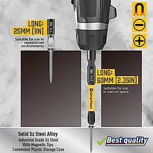 Amartisan 24-piece Screwdriver Bit Set | Magnetic Slotted Phillips driver bit set | S2 Steel, long 1" and 2.3" Head Drill Bits Set