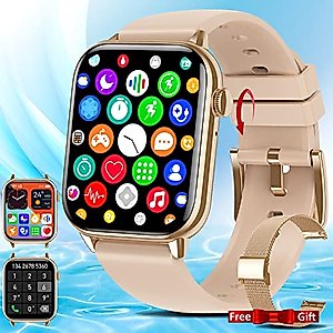 Smart Watch for Men Women, 2023 Upgraded Smartwatch with Blood Pressure Heart Rate Monitor 1.9" Touch Screen Bluetooth Watch(Make/Answer Call), IP67 Waterproof Smart for Android iOS Phones Gold