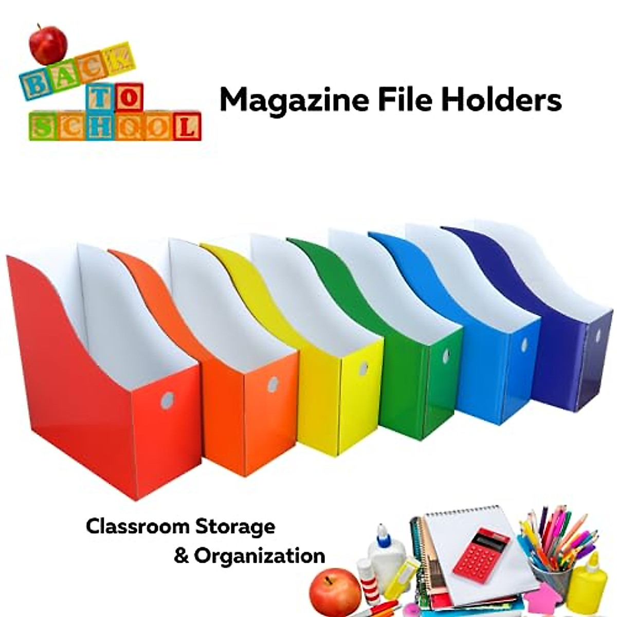 Evelots Magazine File Holder Organizer Box (6, 12, or 24 Pack) Storage for Desk and Shelves Multiple Color Options - Includes Labels for Organization