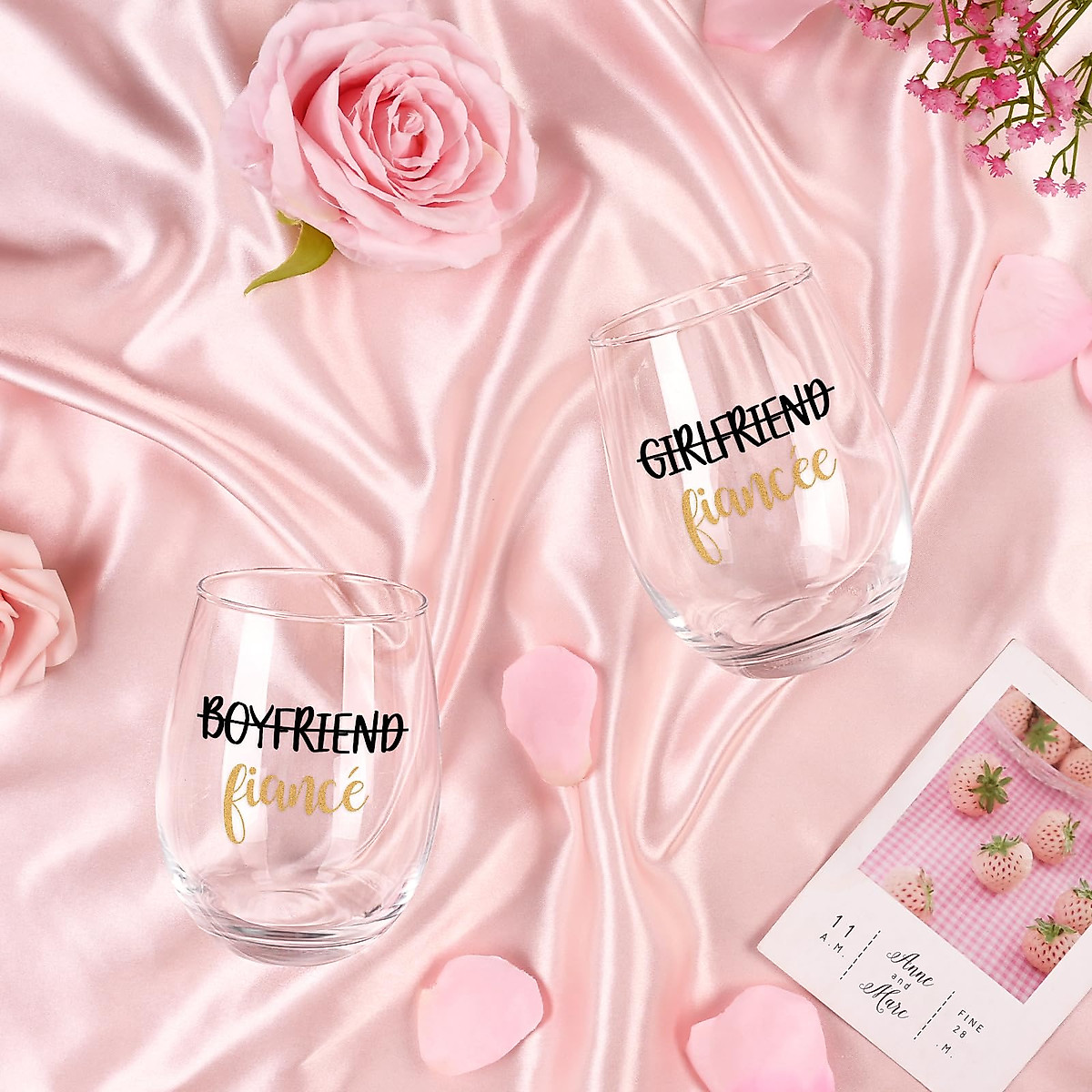 Futtumy Fiance and Fiancee Wine Glass 17Oz, Engagement Gifts for Couples, Engagement Gift, Gifts for Newly Engaged Couples, Engagement Gifts for Boyfriend Girlfriend Him Her Bride Bride to Be