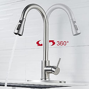TINYROW Kitchen Faucet with Pull Down Sprayer Kitchen Sink Faucet Brushed Nickel, Single Handle Stainless Steel Kitchen Sink Faucets