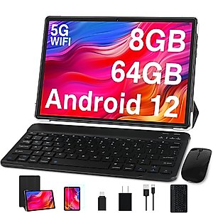 Tablet DMOAO Android 12 Tablet 2023 Latest Octa-Core 2.0GHz CPU 2 in 1 Tablets with 8GB RAM 64GB ROM/512GB Expandable, Google Certified 5G WiFi Tableta (Black)