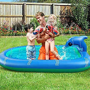 VALICLUD Toddler Toy Swimming Pool with Sprinkler Kids Pool Family Inflatable Blue Blow Up Lounge Swimming Pools Water Spraying Pool 170x110cm for Outdoor Garden Backyard Inflatables