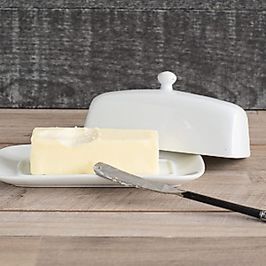 Now Designs Stoneware Rectangle Butter Dish with Lid, White 4.5 x 8 in