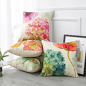 Artscope Set of 4 Waterproof Throw Pillow Covers 18x18 Inches, Hydrangea and Lotus Pattern Decorative Cushion Covers, Perfect to Outdoor Patio Garden Living Room Sofa Farmhouse Decor