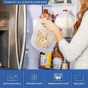 Silicone Slide n' Save Bags by Modfamily - (1.5 Liter) Reusable Eco Friendly & BPA Free - Airtight & Leak Proof (2 Pack)