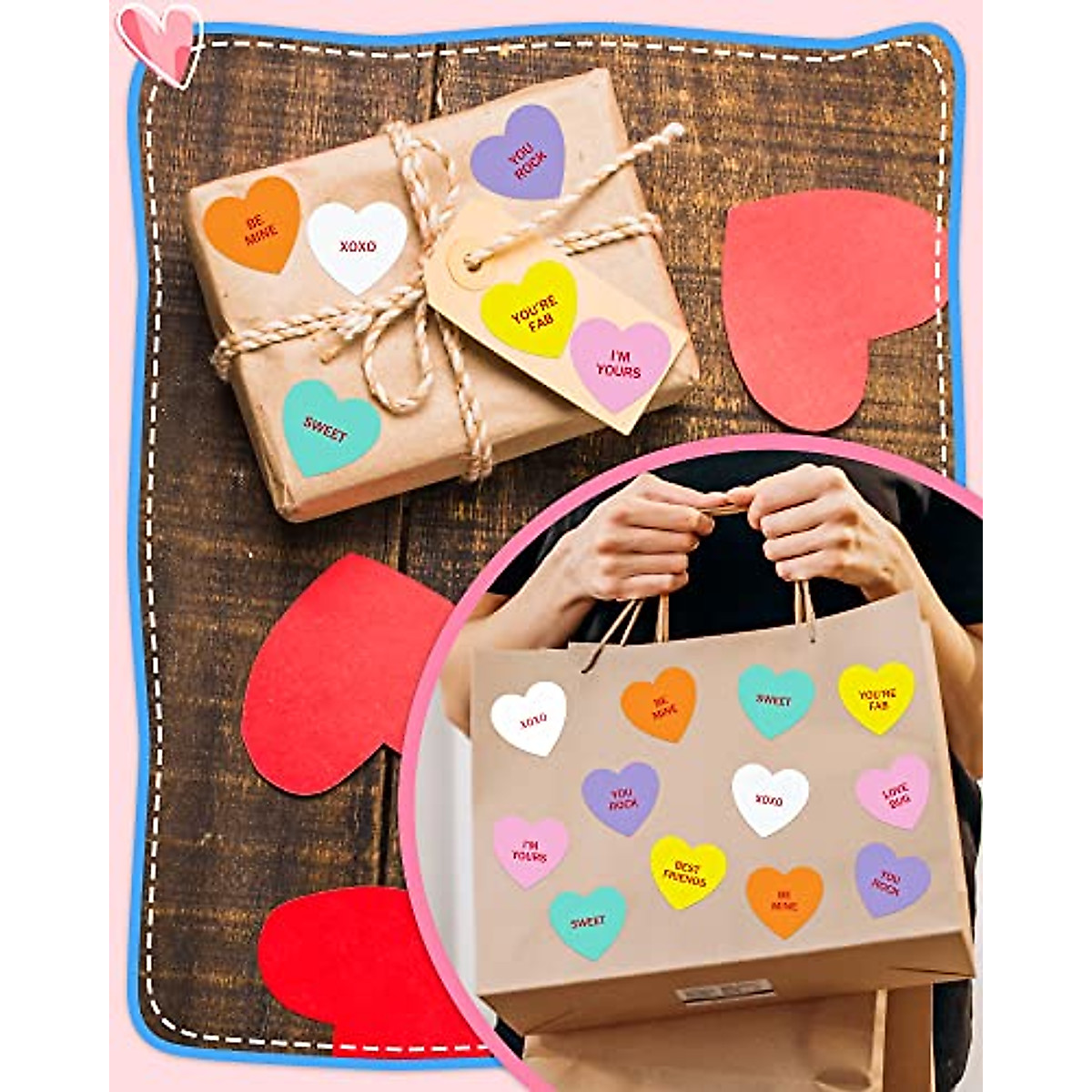 500 PCS Heart Stickers for Kids, Valentines Day Stickers Love Decorative Red Heart Stickers Labels for Teachers Classrooms Accessories Cards Envelopes Boxes