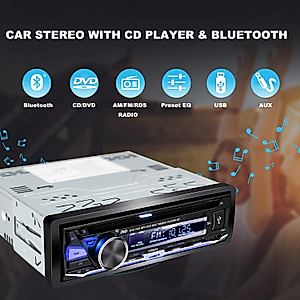 Alondy Single Din Car Stereo with CD/DVD Player | Bluetooth | FM/AM/RDS Radio | USB SD AUX Audio Receiver