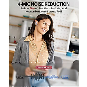 Bluetooth 5.3 Wireless Earbuds, Deep Bass Sound Clear Call, Noise Cancelling with 4 Microphones, 30H Playtime, IPX7 Waterproof Protection, Comfortable Wearing, Compatible with iPhone Android, Purple