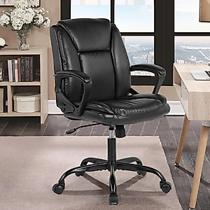 Office Chair,Executive Desk Chair with Lumbar Support,PU Leather Mid Back Computer Chair with 360-Degree Rolling Swivel Tilt，Ergonomic Desk Chair with Padded Armrest for Adult Men Women,Black