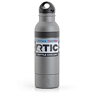 RTIC Bottle Chiller Water Bottle Insulated Cooler for 12oz Glass Soda Bottle or 16oz Aluminum Bottle, Double Wall Vacuum Insulation, Stainless Steel Sweat Proof with Built-In Bottle Opener, Graphite