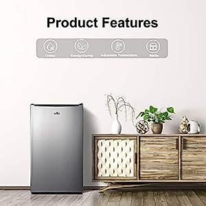 Willz WLR33MS1D02 Compact Refrigerator, Single Door Fridge, Adjustable Mechanical Thermostat with Chiller, Stainless Steel Look, 3.3 Cu Ft