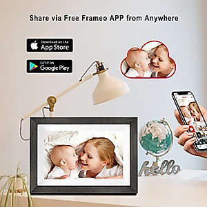 Frameo Digital Photo Frame with 32GB Memory,10.1 Inch WiFi Smart Digital Picture Frame with HD IPS Touch Screen,Auto-Rotate,Send Pictures from Anywhere via Frameo APP(Wood Effect)