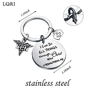 LQRI LPN Gift LPN Licensed Practical Nurse Gift I Can Do All Things Through Christ Who Strengthens Me Keychain Medical Caduceus Gift for LPN (Sliver)
