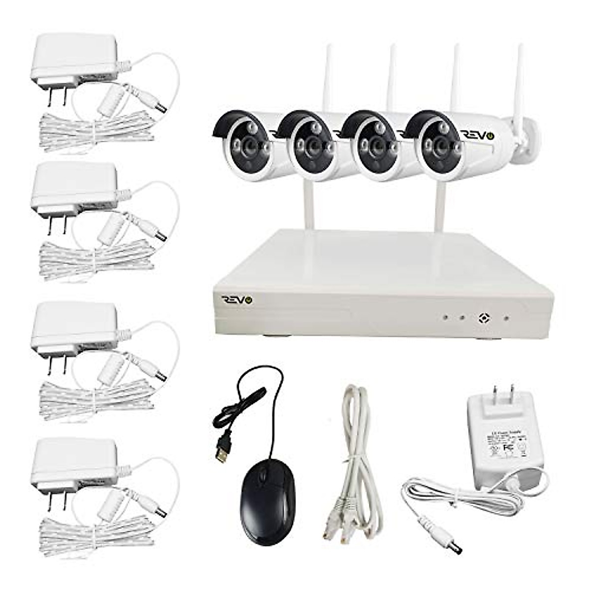 Revo America Wireless 4 Ch. NVR Surveillance System with 4 HD Wireless Outdoor Bullet Cameras
