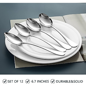 Stainless Steel Flatware Set, 12 Pieces, Mirror Polished Soup and Tablespoons, Dishwasher Safe (Dinner Spoons Set of 12)