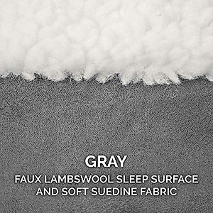 Furhaven 35" Round Orthopedic Dog Bed for Large/Medium Dogs w/ Removable Washable Cover, For Dogs Up to 50 lbs - Sherpa & Suede Snuggery - Gray, 35-inch