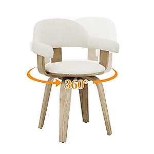 Art Leon Desk Chair No Wheels, Mid Century Modern Swivel Accent Chair, Boucle Fabric Upholstered Home Office Chair with Wood Legs for Living Room Bedroom, White