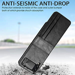 Ephoou Wallet Case for Samsung Galaxy Z Flip 3 5G with Card Holder, Premium PU Leather Phone Cover Case for Samsung Galaxy Z Flip 3 Business Black