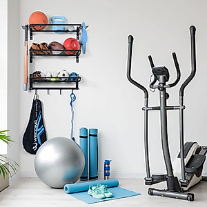 XCSOURCE Garage Sports Equipment Storage Rack with 3 Separate Shelf, Ball Rack, Sport Equipment Organizer with 4 Hooks for Badminton Racket, Basketball Rack for Basketball Football Rugby