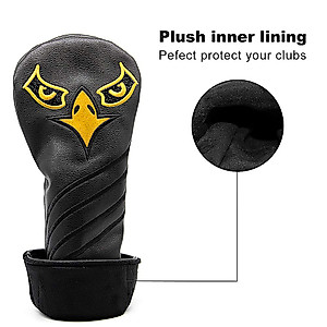 barudan golf Black Leather Driver Cover Headcover Animal Eagle Golf Club Head Covers Protect Golf Clubs for Taylor Made Titleist Ping 460cc Waterproof