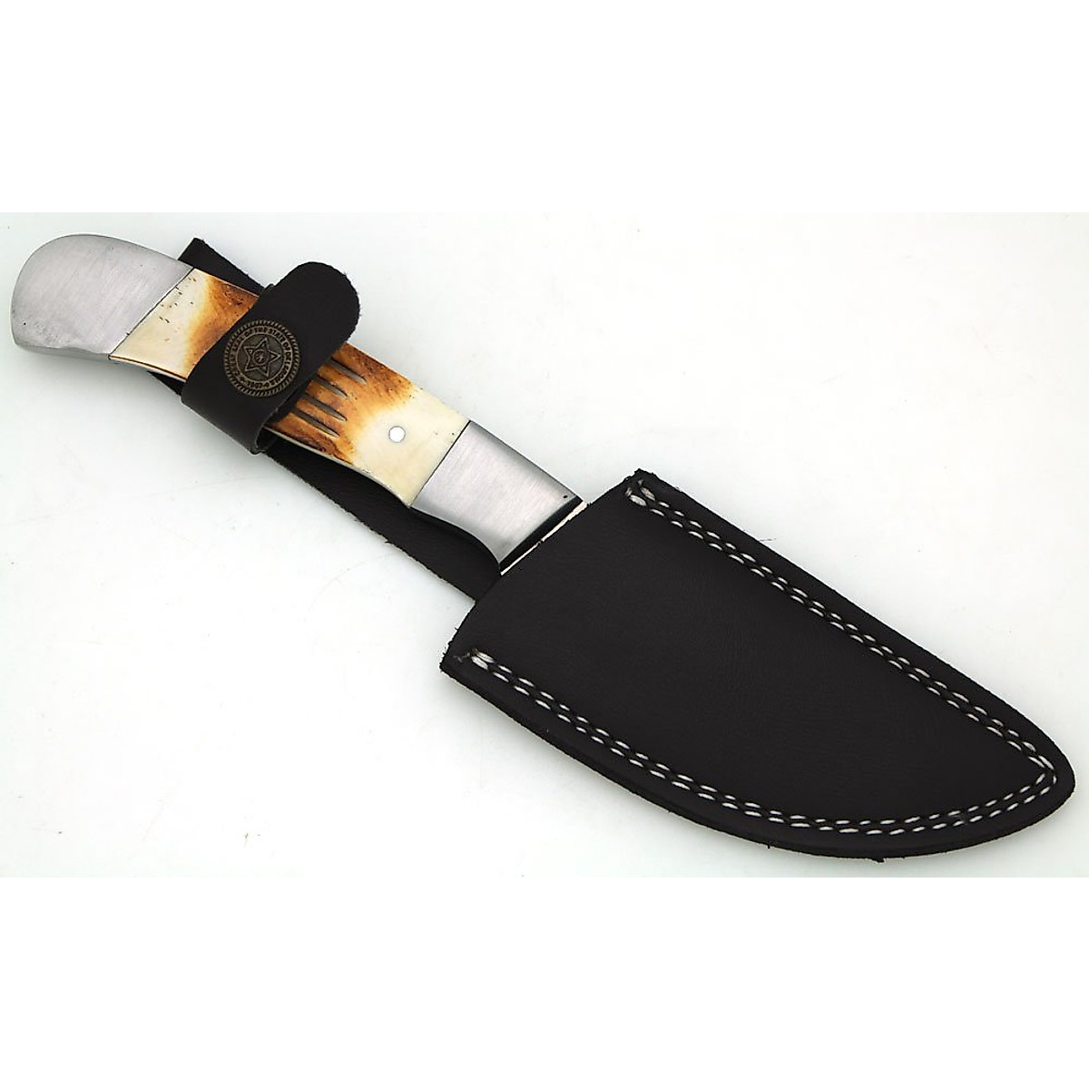 Wild Turkey Handmade Collection Full Tang Camel Bone Handle Fixed Blade Hunting Knife w/Leather Sheath Outdoors Fishing Camping Hunting … (Burnt Bone)