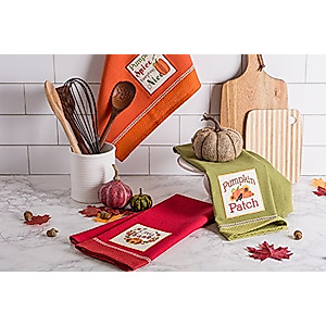 DII Thanksgiving Fall Kitchen Towels Collection Decorative Embellished Dish Towel Set, 18x28", Country Pumpkin, 3 Count
