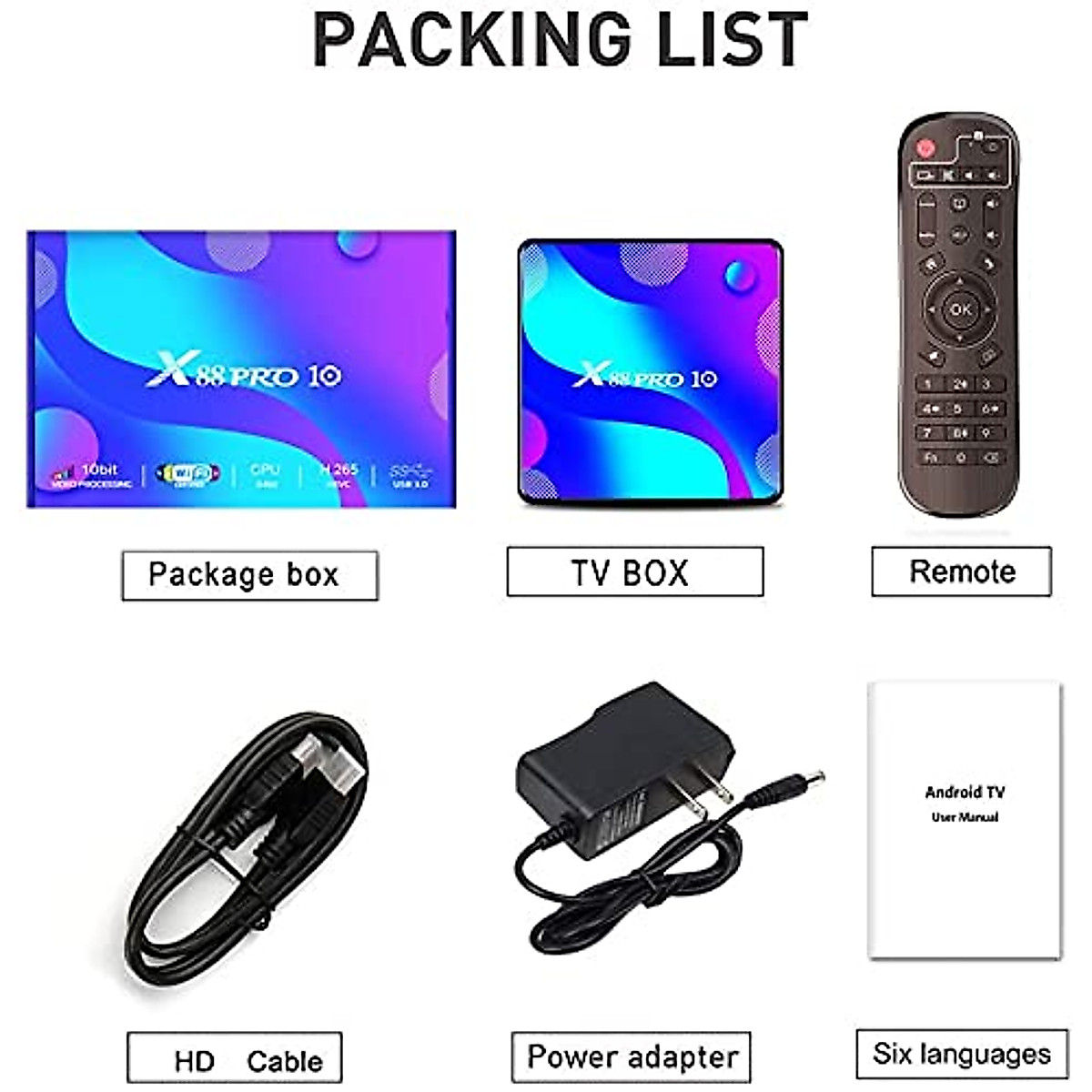 Android 11.0 TV Box X88 Pro 10 Quad Core 2GB RAM 16GB ROM BT4.2 Dual WiFi 2.4G/5.8GHZ YouTube 4K 3D USB 3.0 Smart Home Set Top Box