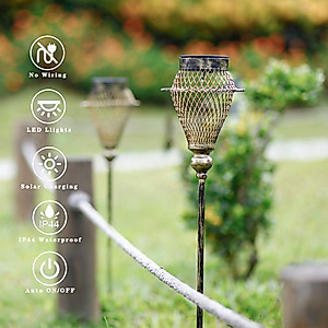 2Pack Solar Lights Outdoor Garden,Hanging Pathway Decor Light with Hollowout Retro Metal Waterproof Solar-Powered for Pool Party Porch Yard Patio Pond Wedding Christmas Decorations (pattern1)
