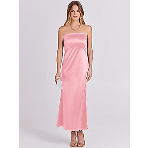 ANRABESS Women Summer Wedding Guest Maxi Dress Strapless Satin Tube Bodycon Backless Cocktail Formal Dresses 2025 Spring Pink