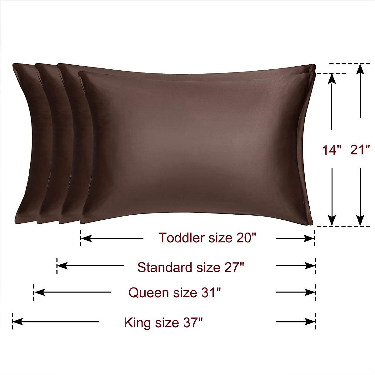 uxcell Standard Satin Pillowcase with Zipper, Super Soft and Luxury, Silky Pillow Cases Covers Set of 2, 21"x27", Brown