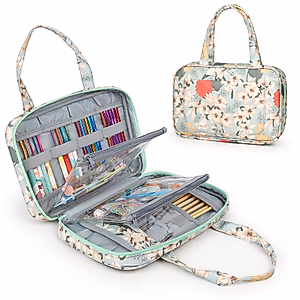 Katech Crochet Hooks Bag Portable Travel Storage Cases Organizer Empty Zipper Bags Knitting Needles Case with Knitting Needles Slots, Crochet Hooks Slots and Transparent Zipper Pockets